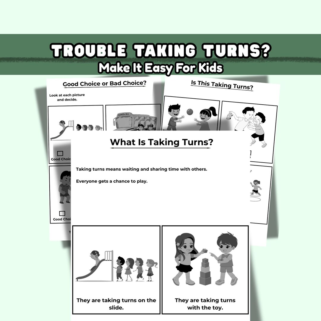 Turn Taking Visual Cards for Kids, Waiting My Turn Activity, Social ...