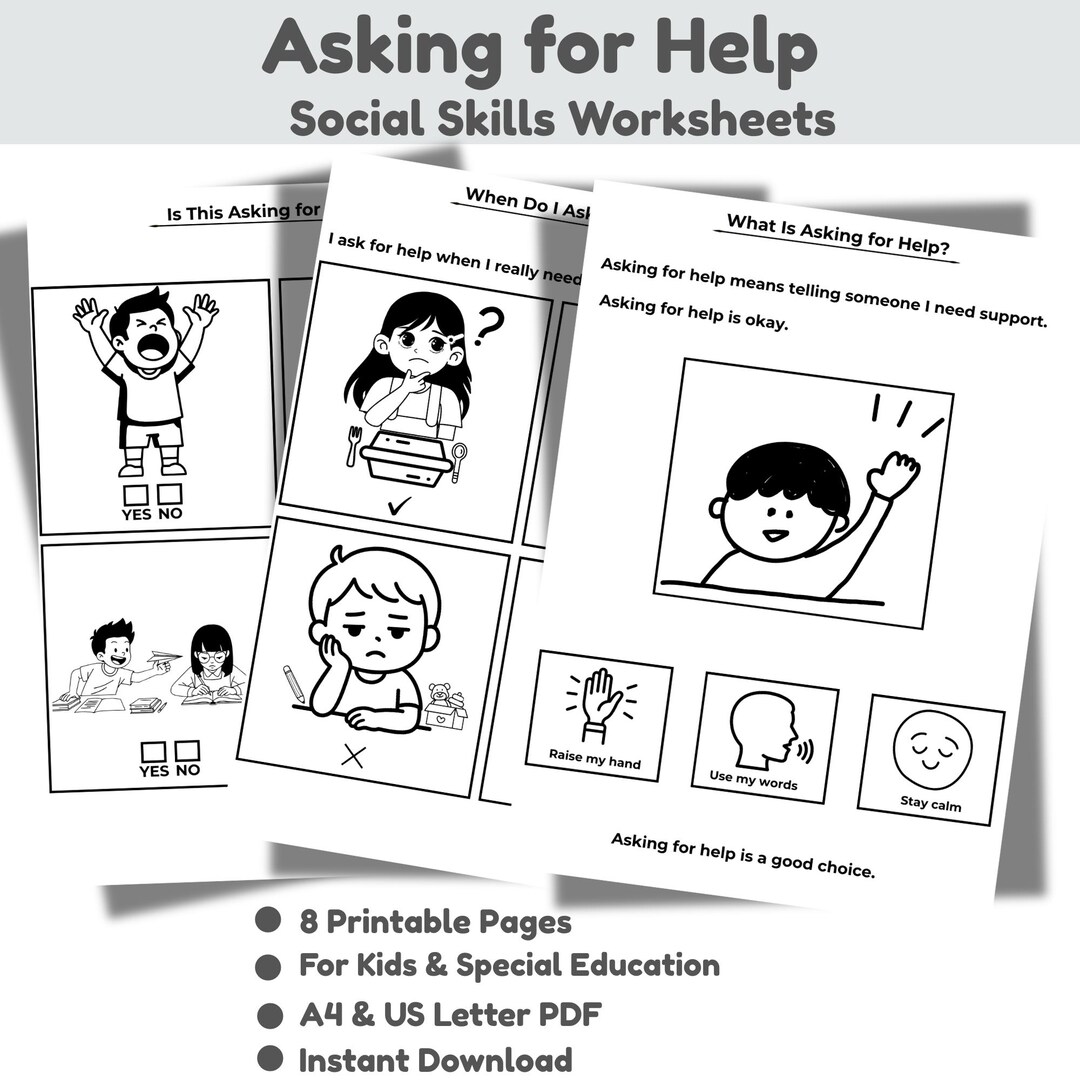 Asking for Help Social Skills Worksheets,sel & Autism Friendly,aba ...