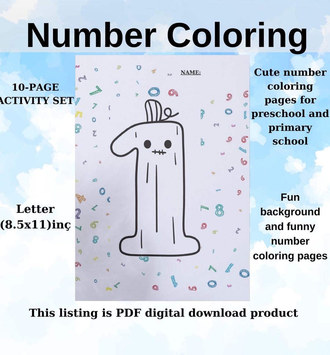 Fun Number Coloring Pages, Adorable PDF Digital Worksheets for ...
