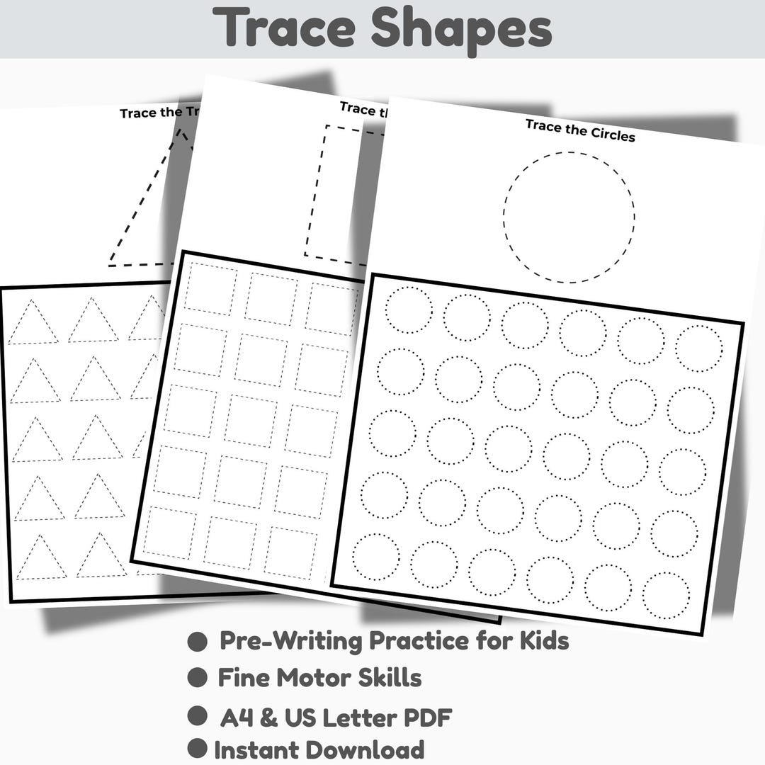 Trace Shapes Worksheets,prewriting Shapes Practice for Kids,fine Motor ...