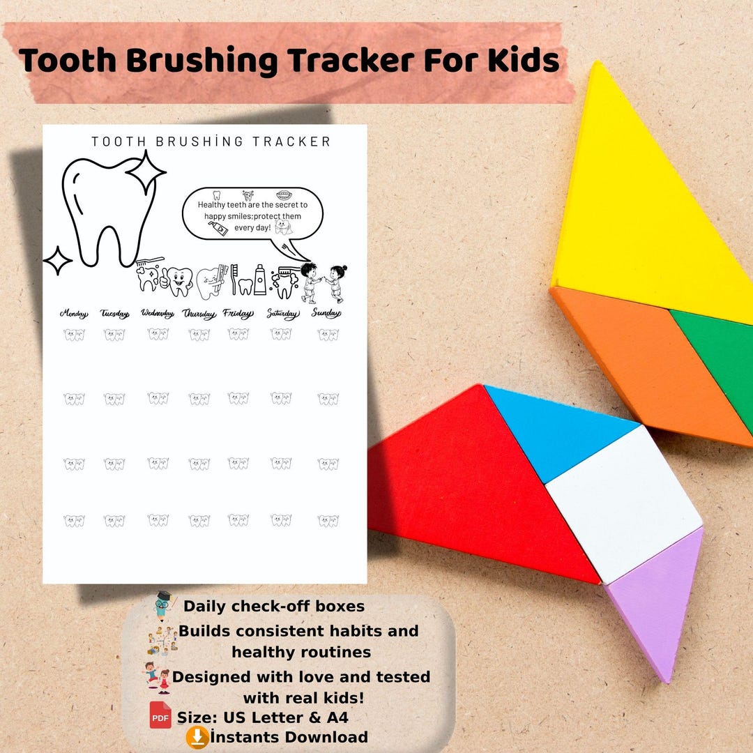 28-day Tooth Brushing Tracker for Kids,printable Kids Hygiene Chart,fun ...