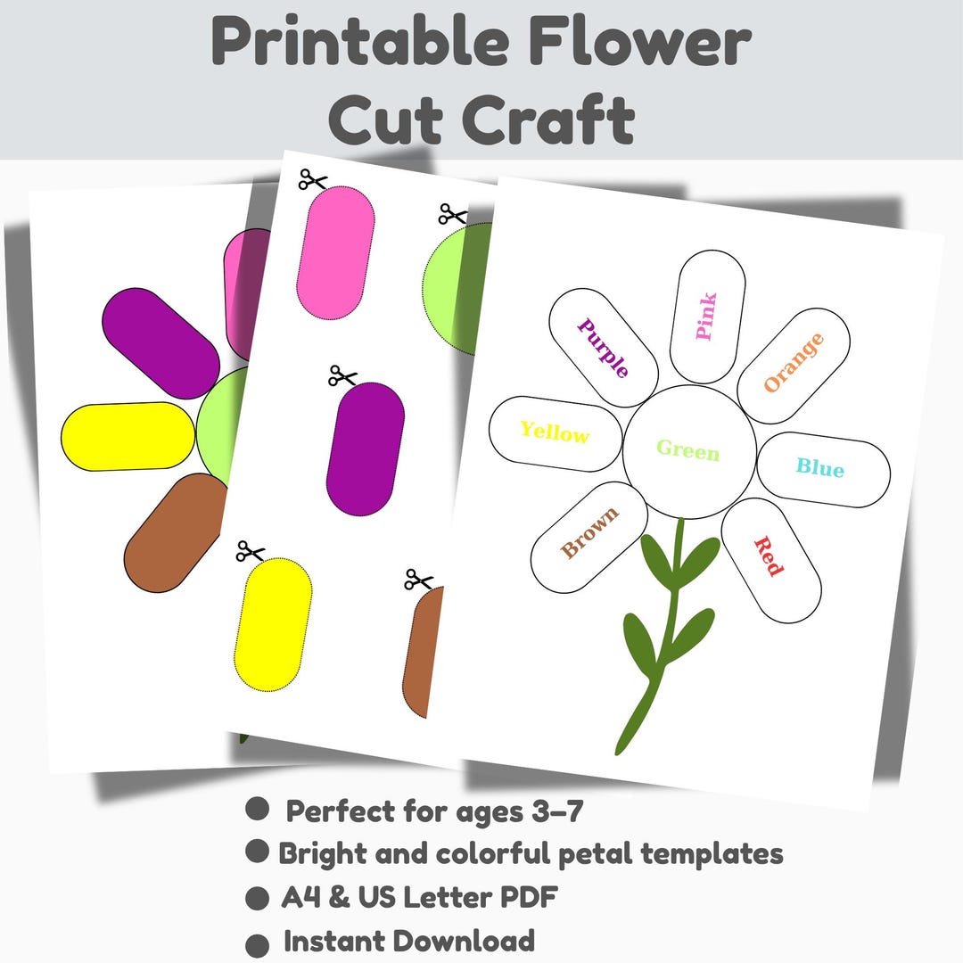 Printable Flower Craft Kit for Kids,cut and Assemble Petal Art,pdf ...