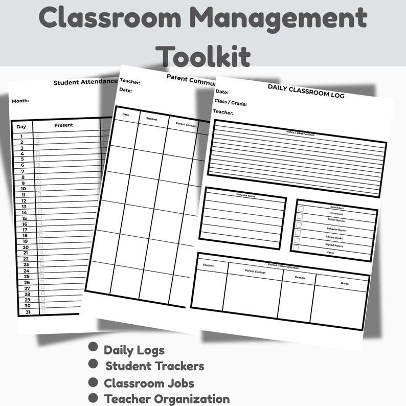 Classroom Management Printables,teacher Organization Forms,daily Logs ...