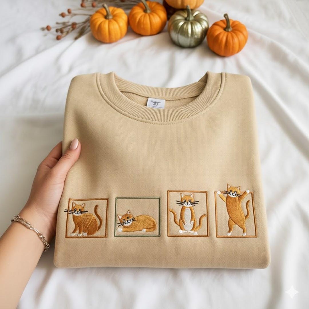 Embroidered Orange Cat Crewneck Sweatshirt, Funny Cat Lover Gift - Etsy