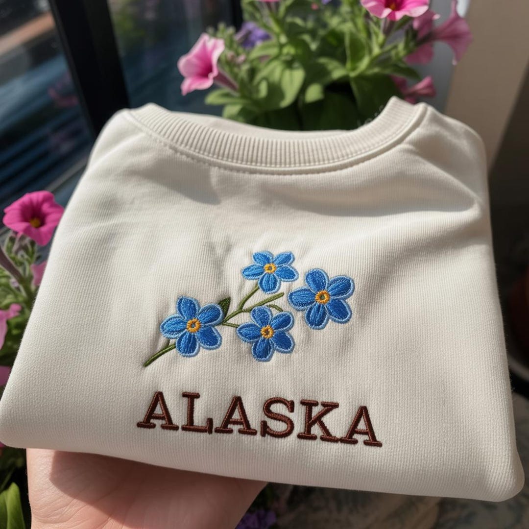 Alaska Forget Me Not Embroidered Sweatshirt, Vintage Alaska State ...