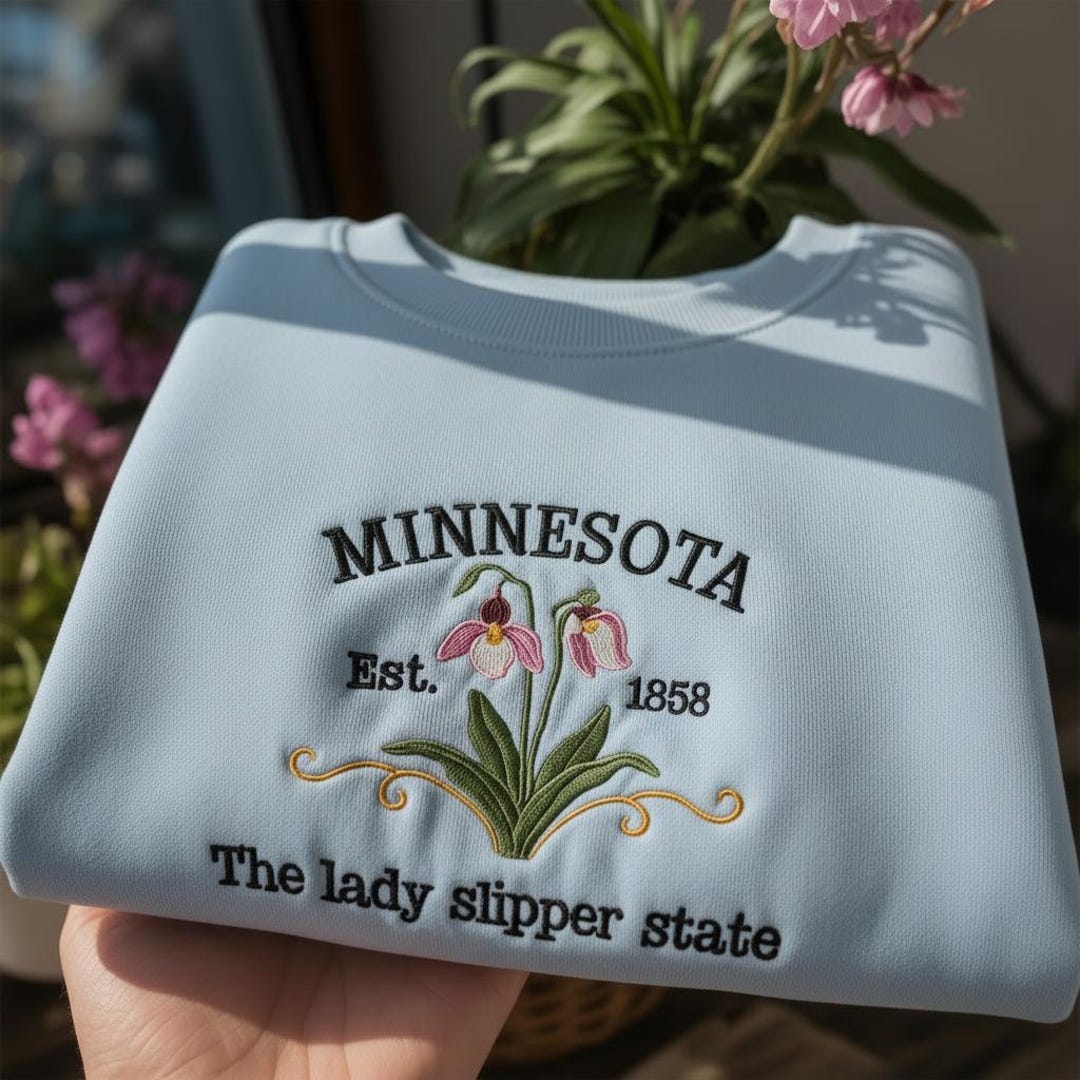 Embroidered Minnesota Flower Lady Slipper State Sweatshirt, Minnesota ...