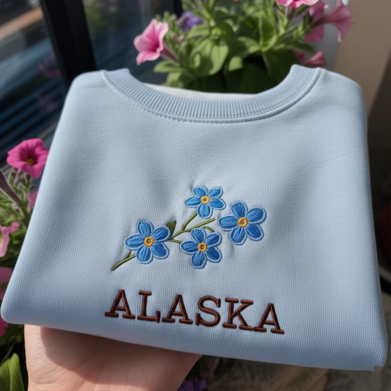 Alaska Forget Me Not Embroidered Sweatshirt, Vintage Alaska State ...