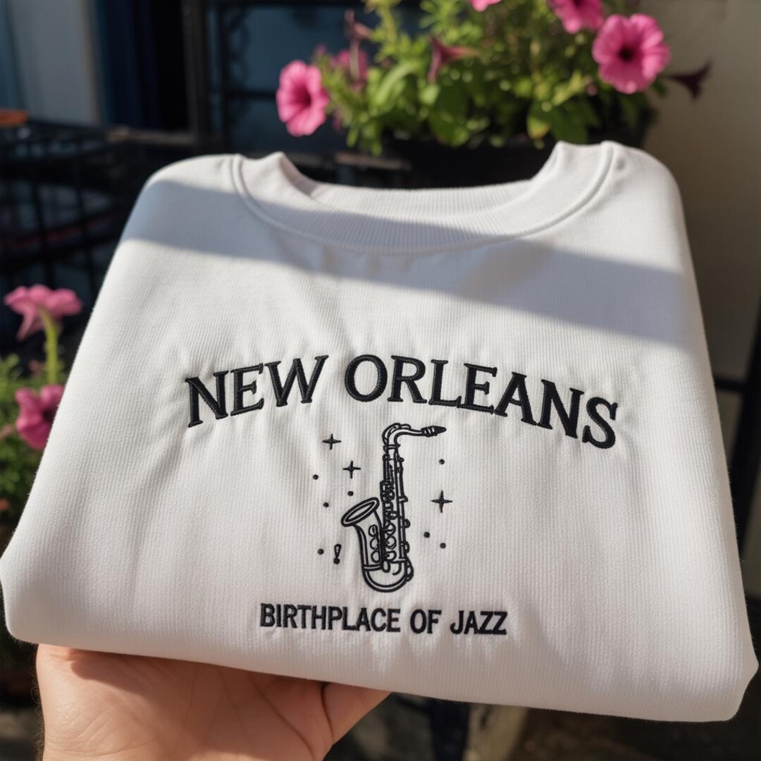 New Orleans Birthplace of Jazz Embroidered Sweatshirt, Minimalist ...