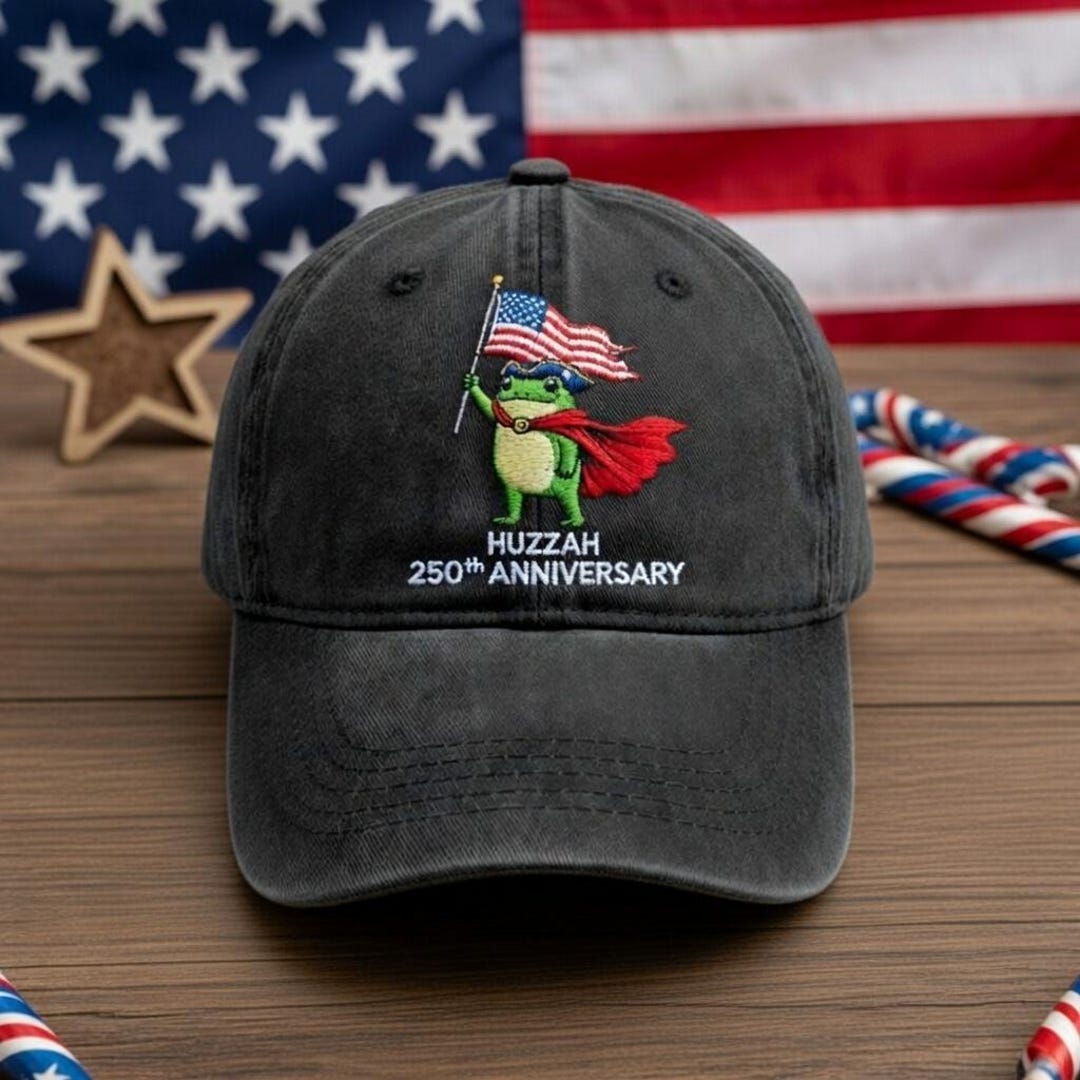 Huzzah Frog 250th Anniversary Embroidered Hat, Personalized Patriotic ...