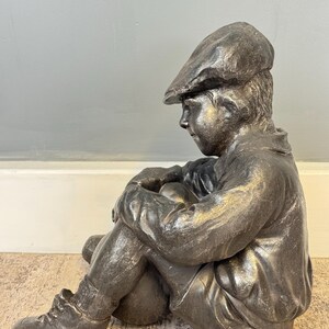Garden Statue Ornament, Boy Sitting on Football – Grey Stone Effect ...