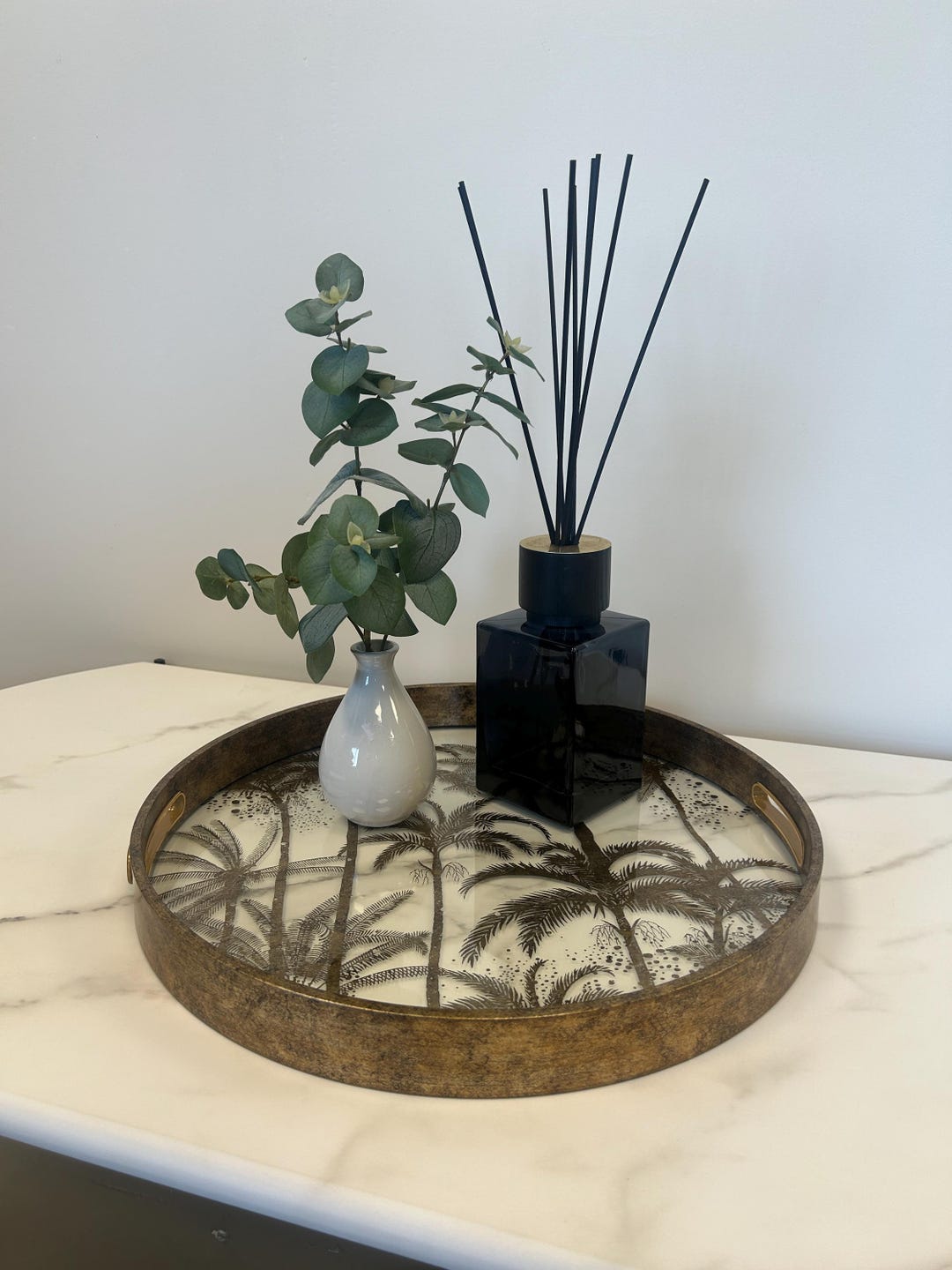 Tropical Palm Tree Glass Tray – Large Round Decorative Serving Tray ...