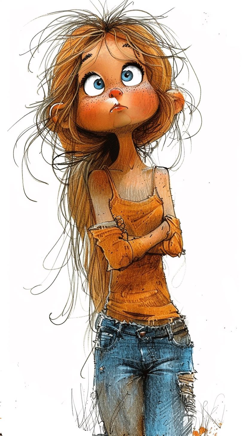 Student Groovy Female Cartoon Line Art Illustration Color Bundle 1 36 ...