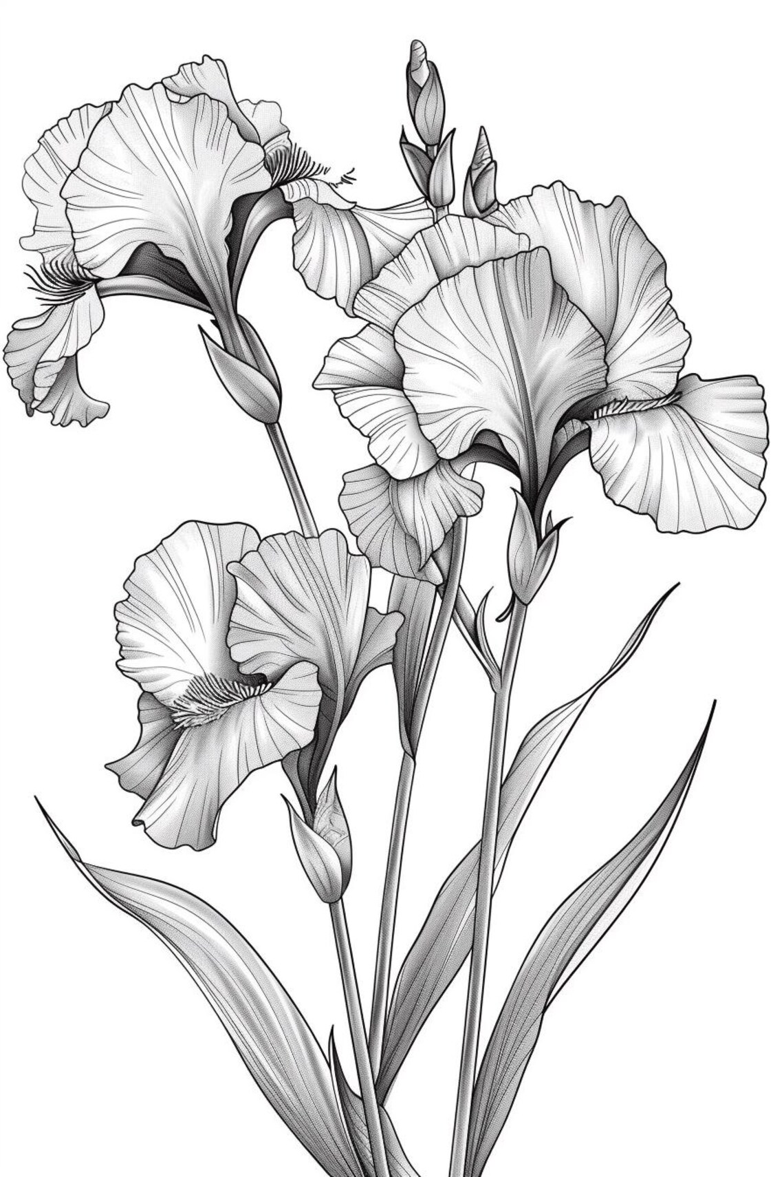 Iris Bunch Line Art Black and White Bundle 2 30 Digital Line Art Svg ...