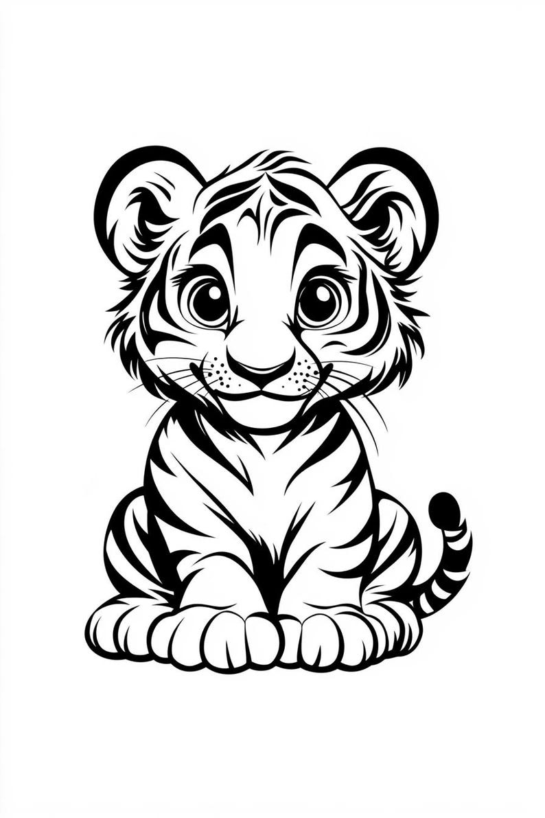 Tiger Cub Black and White Bundle 1 28 Digital Line Art Ai Images PNG ...
