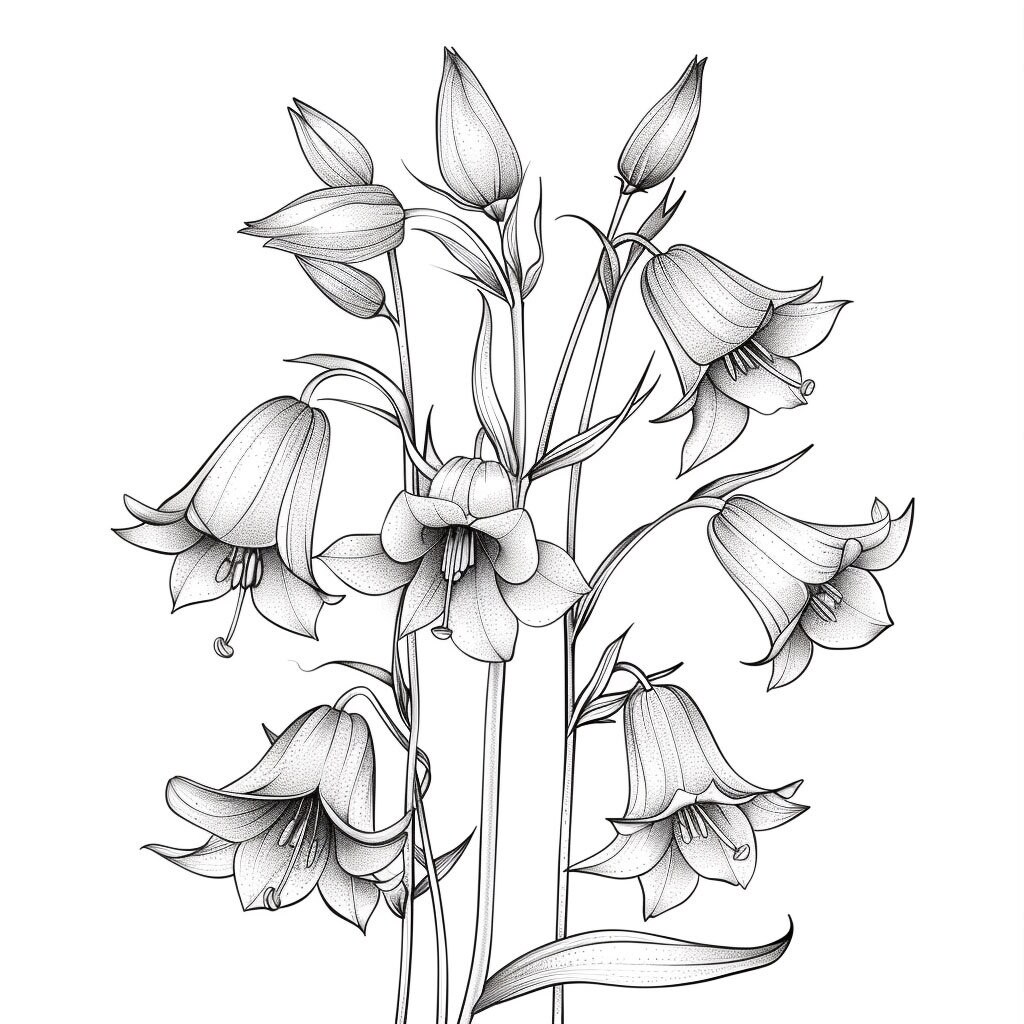 Bluebell Blooms Black/white Line Art Bundle 1 120 Digital Line Art Ai ...