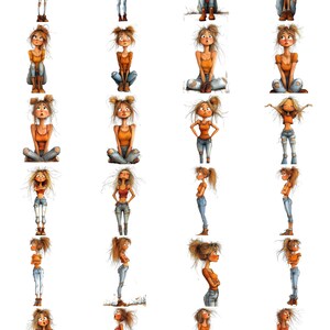 Student Groovy "celia" Cartoon Line Art Illustration Color Bundle 2 24 ...