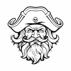 Pirate Head Line Art Black and White Bundle 2 60 Digital Ai Line Art ...