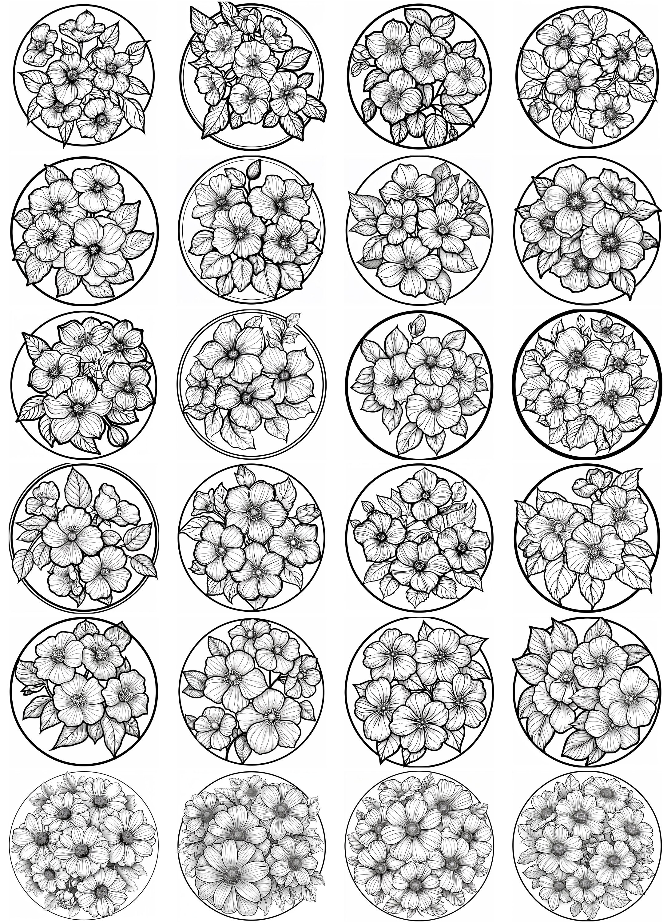 Spring Flower Mandala Line Art Black and White Bundle 1 100 Digital ...
