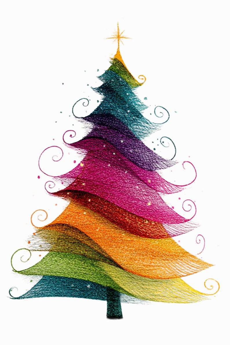 Christmas Tree Modern Abstract Color Line Art Bundle 6 24 Digital Ai ...