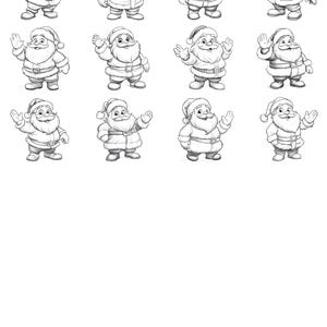 Santa Cartoon Line Art Illustration Black and White Bundle 1 36 Digital ...