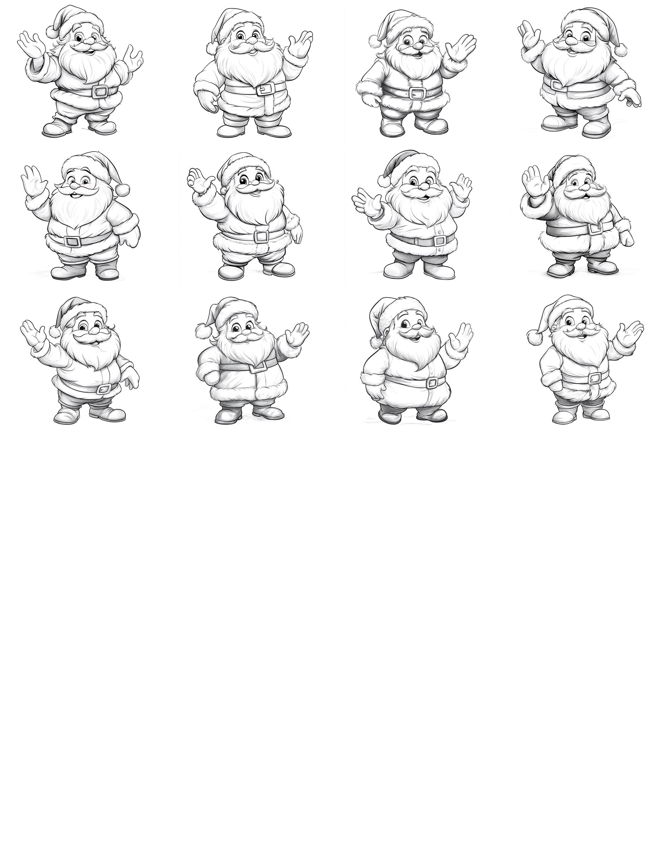 Santa Cartoon Line Art Illustration Black and White Bundle 1 36 Digital ...