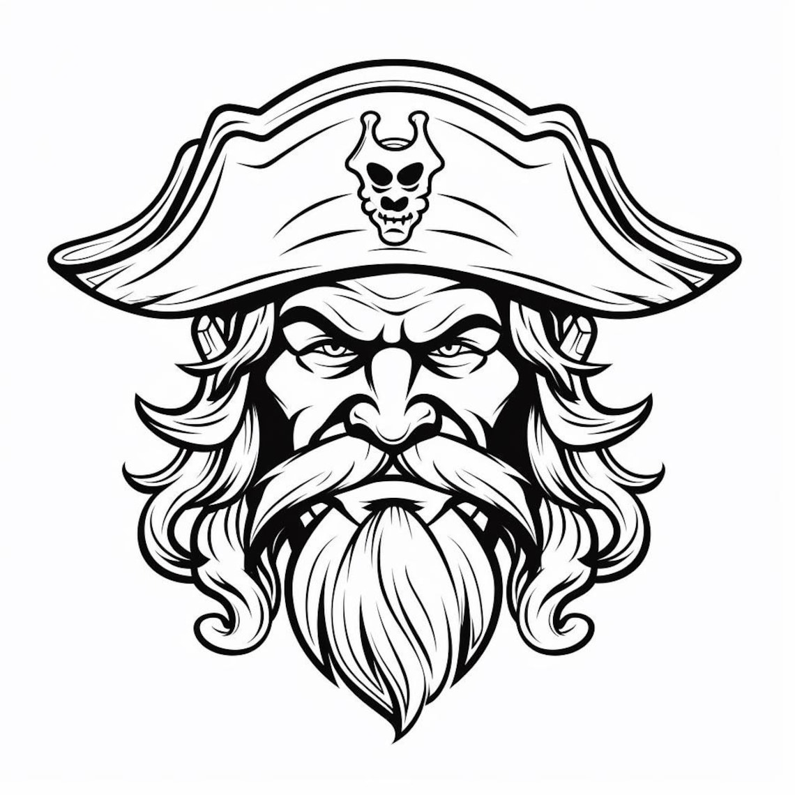 Pirate Head Line Art Black and White Bundle 2 60 Digital Ai Line Art ...