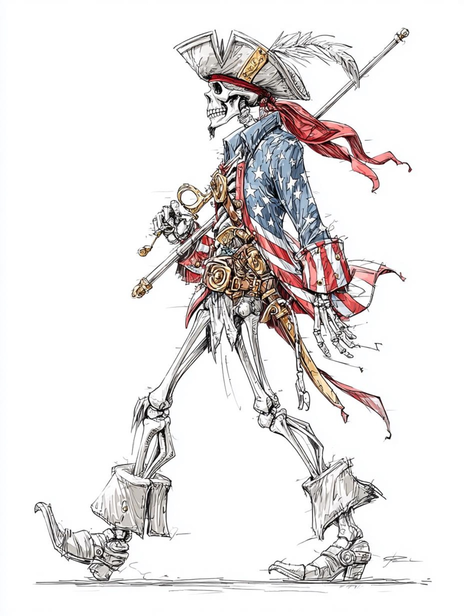 Pirate Skeleton Patriot Line Art Color Bundle 1 36 Digital Ai Line Art ...