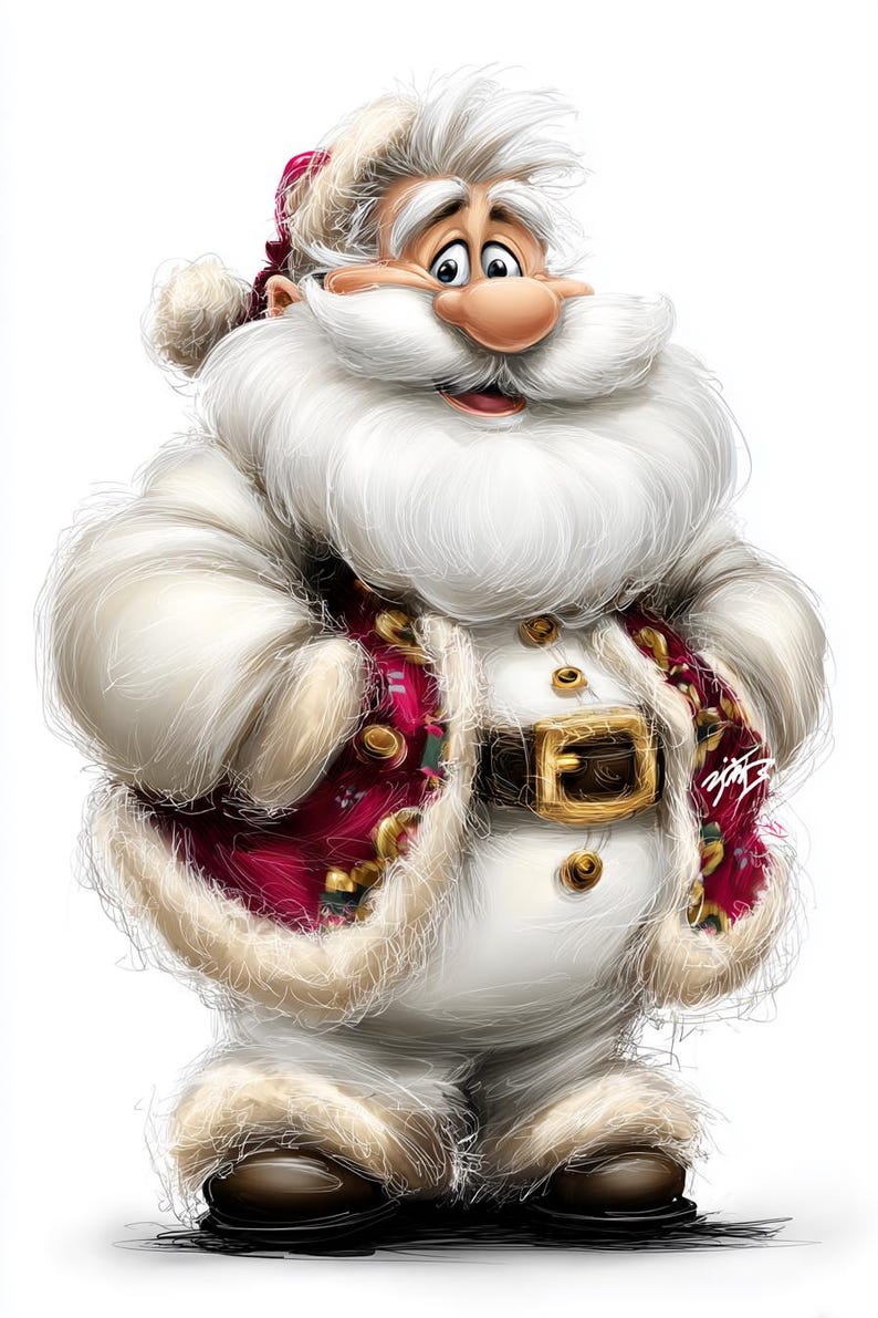Santa Cartoon Line Art Color Bundle 3 20 Digital Ai Line Art PNG-SVG ...