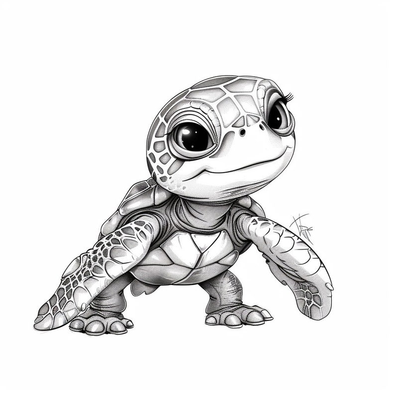 Cartoon Sea Turtle Line Art Black and White Bundle 1 90 Digital Line ...