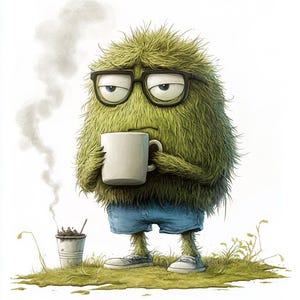 Grass Coffee Monster Cartoon Line Art Color Bundle1 22 Digital Line Art ...