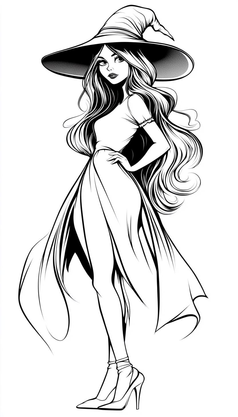 Witch Lovely Cartoon Line Art Illustration Black and White Bundle 1 72 ...