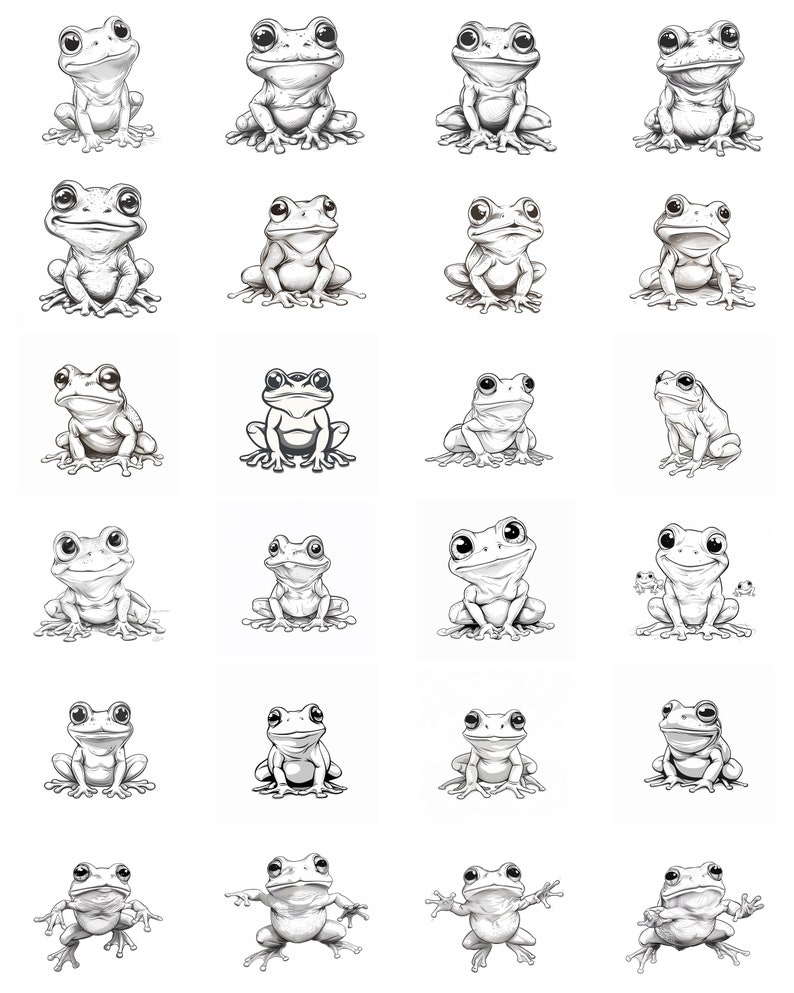 Cartoon Frogs Black and White Bundle 1 100 Digital Line Art Ai Svg-png ...