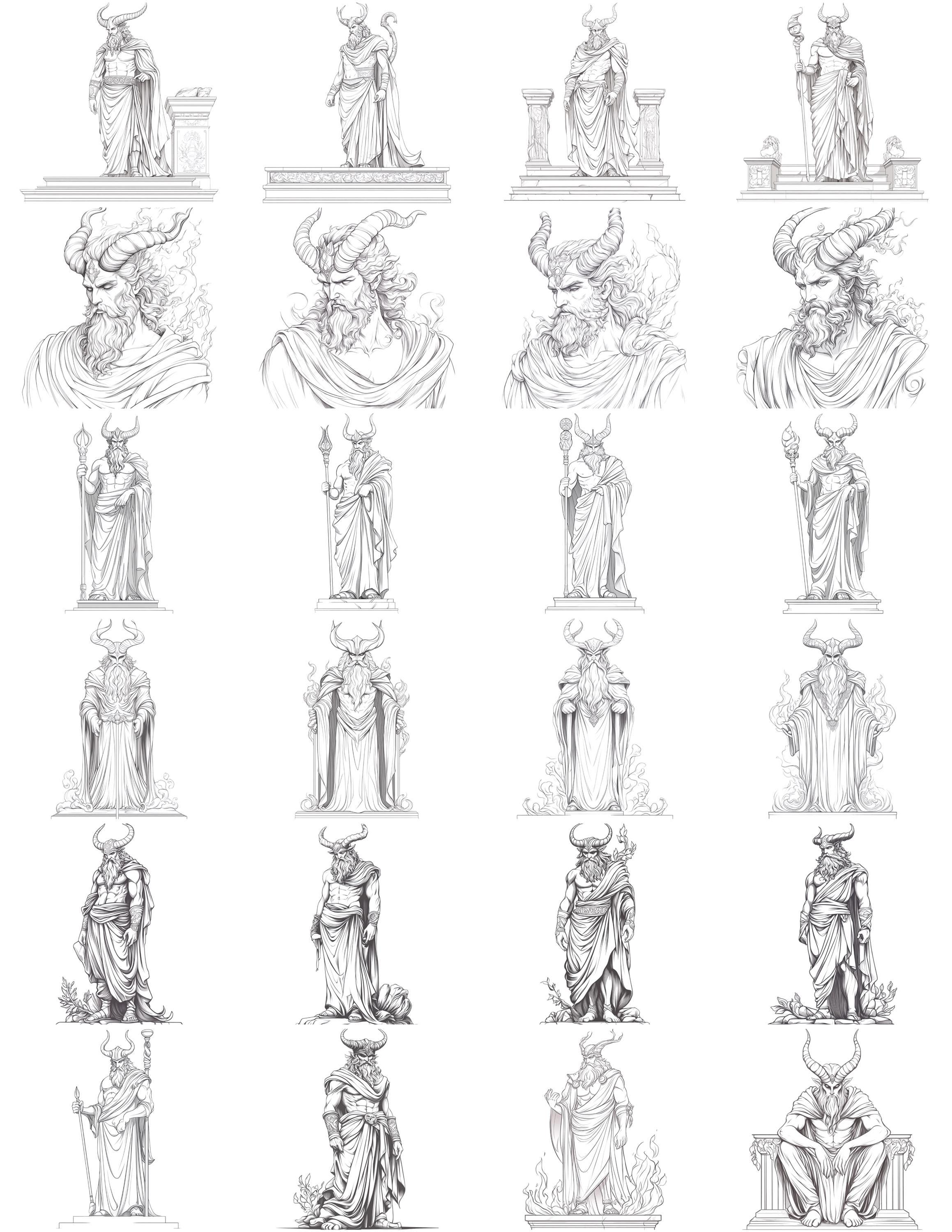 Hades Greek God Designs Black/white Line Art Bundle 2 40 Digital Ai ...