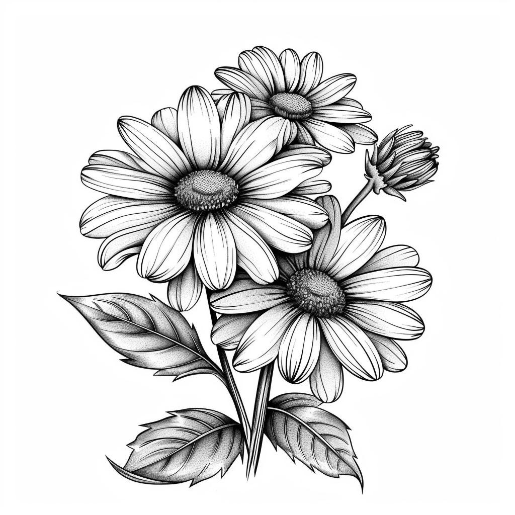Daisy Blooms Black/white Line Art Bundle 2 36 Digital Ai Line Art PNG ...