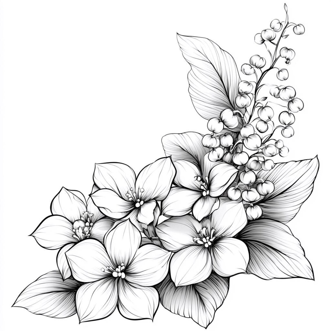 Violet and Lily of the Valley Line Art Black and White Bundle 1 24 ...