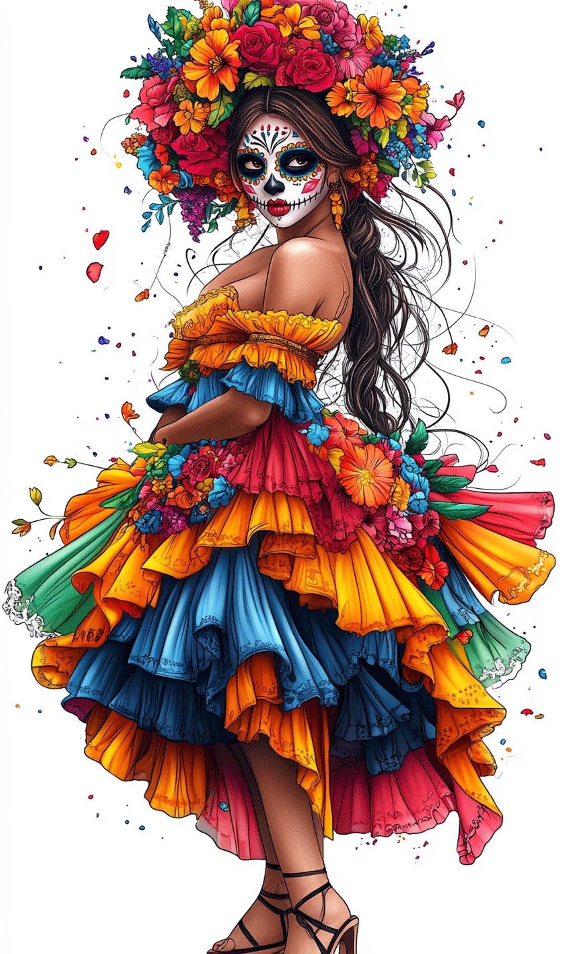 Girl Latin American Vintage Celebration Cartoon Line Art Illustration ...