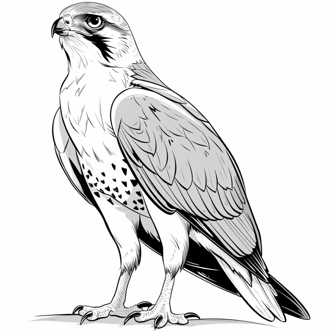 Hawk Realistic Line Art Illustration Black and White Bundle 1 50 ...