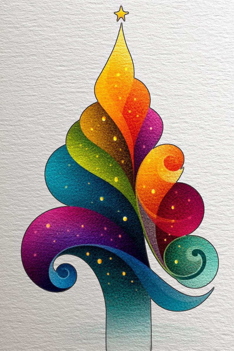 Christmas Tree Modern Abstract Color Line Art Bundle 5 12 Digital Ai ...