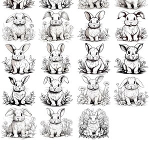 Bunnys of Easter Black and White Bundle 2 40 Digital Ai Line Art PNG ...