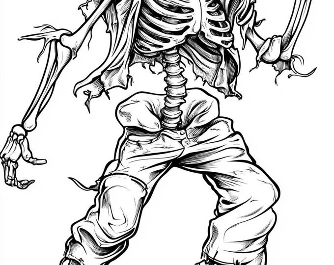 Skeleton Cartoon Line Art Black and White Bundle 2 75 Digital Line Art ...