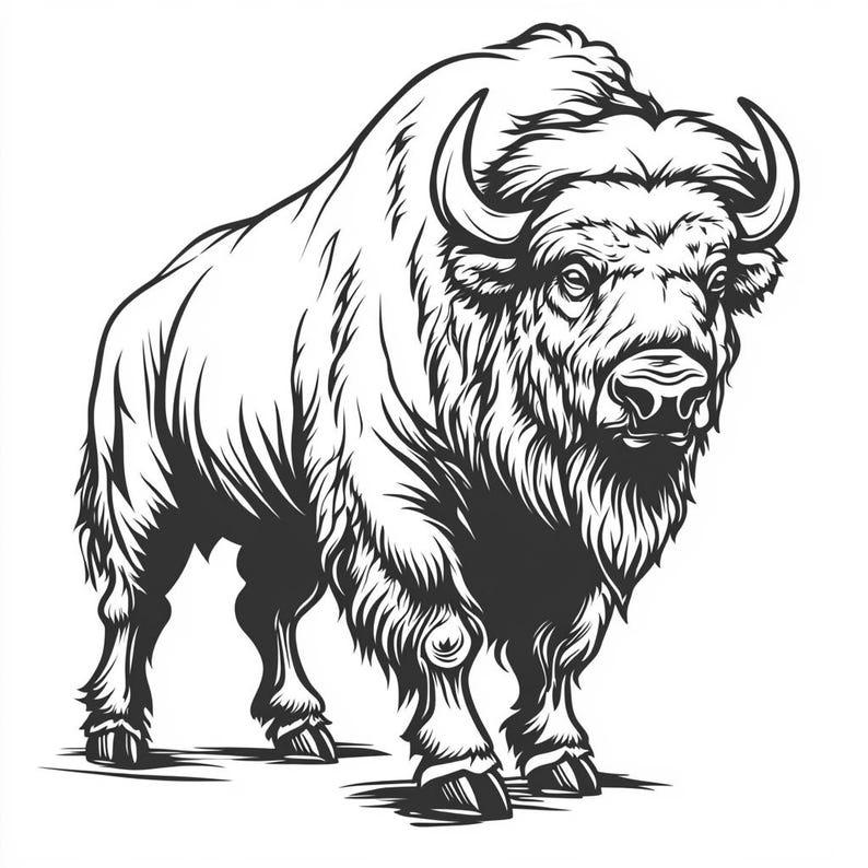 Buffalo/bison Black and White Bundle 1 70 Digital Ai Line Art PNG-SVG ...
