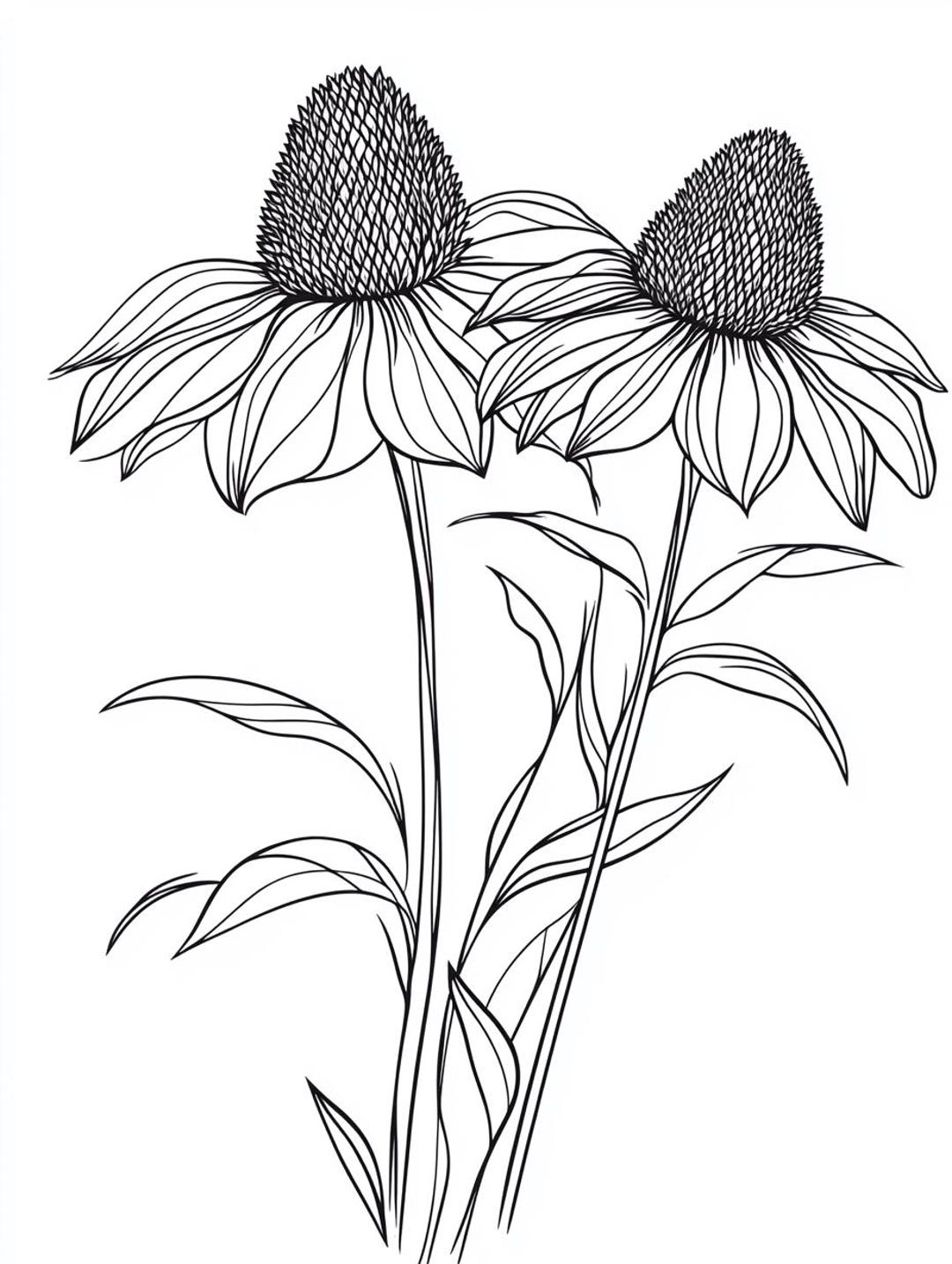 Cone Flowerthin Line Art Black and White Bundle 1 48 Digital Ai Line ...