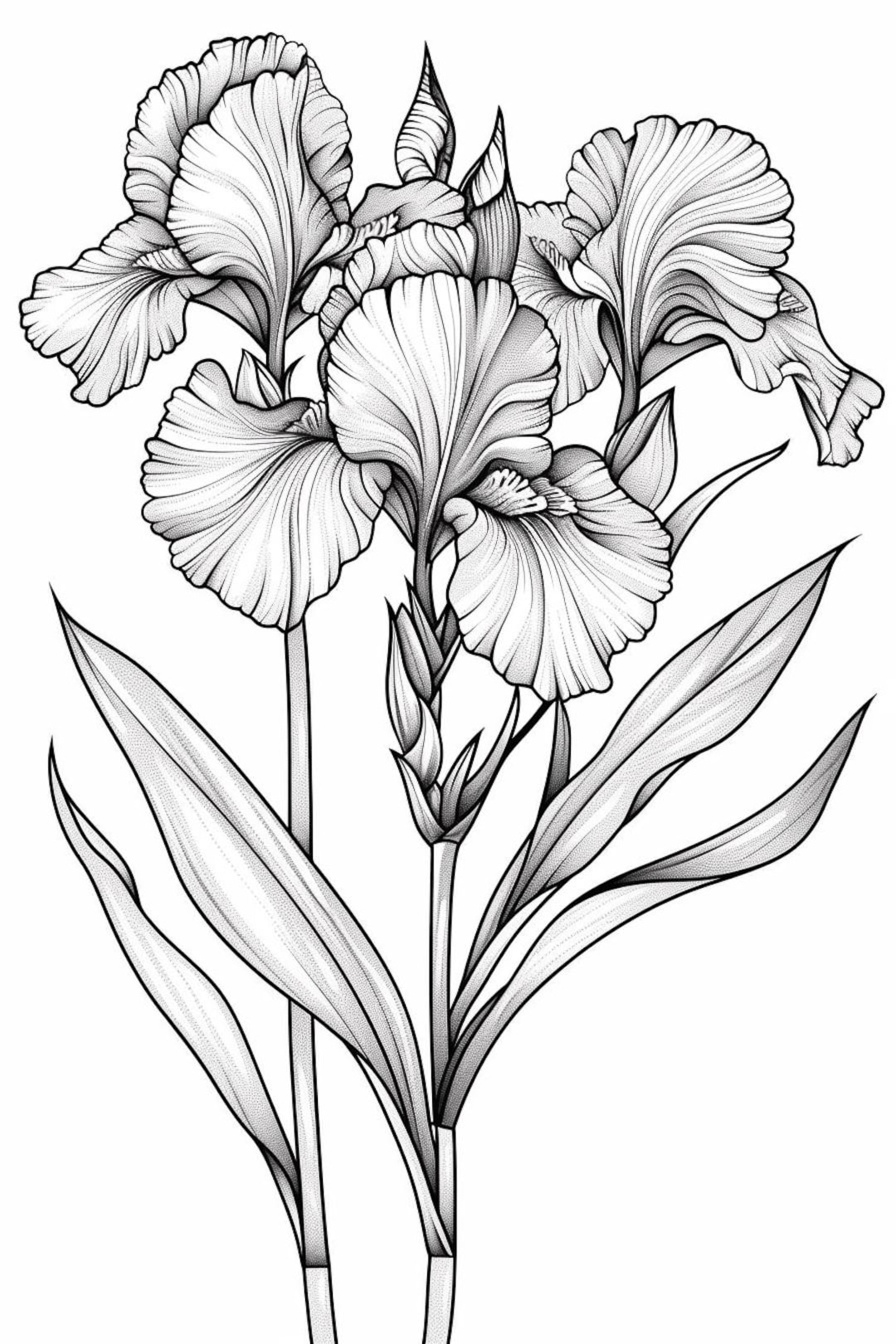 Iris Bunch Line Art Black and White Bundle 2 30 Digital Line Art Svg ...
