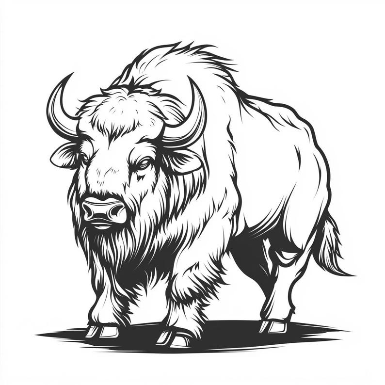 Buffalo/bison Black and White Line Art Bundle 2 65 Digital Ai Line Art ...