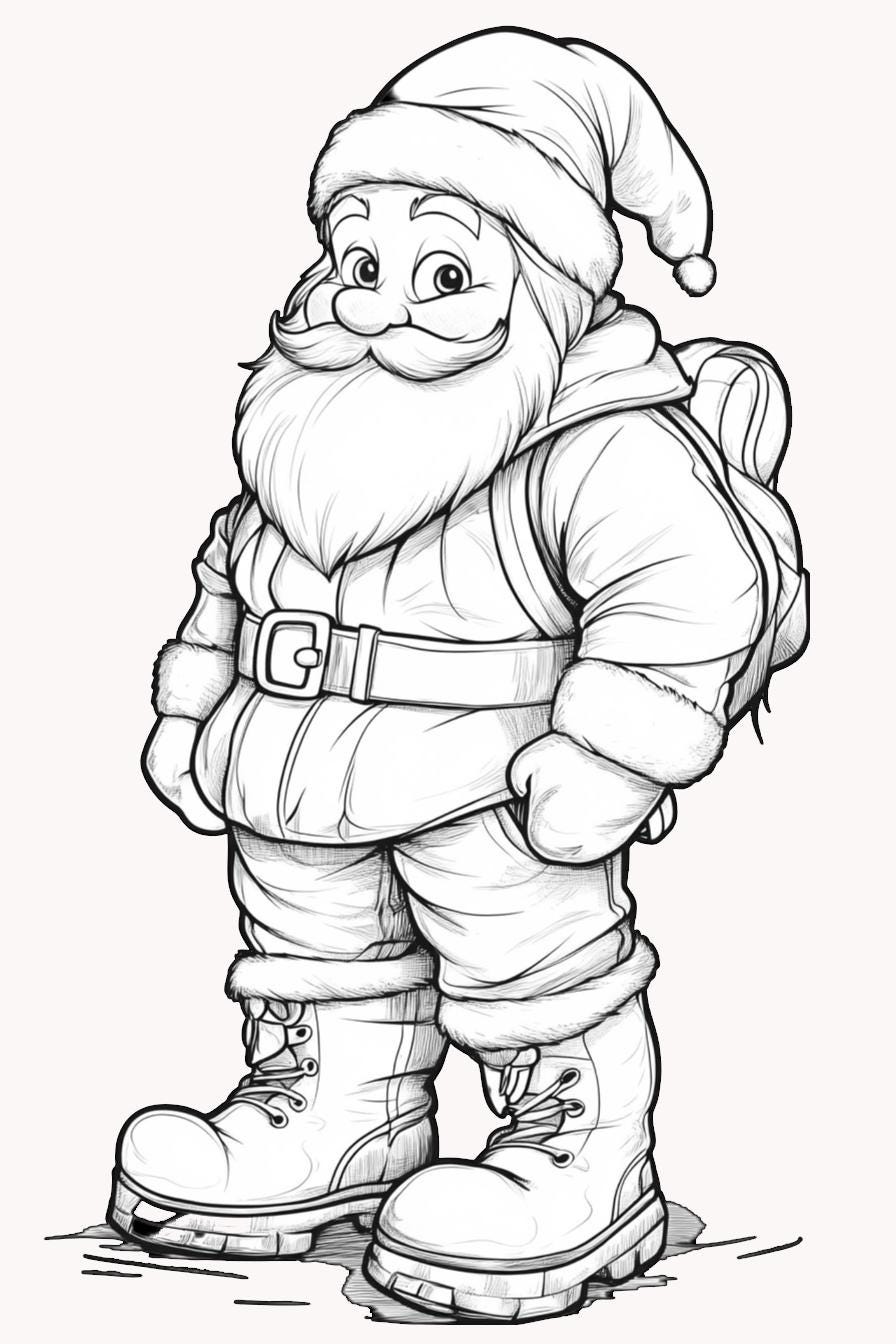 Santa Cartoon Line Art Illustration Black and White Bundle 5 42 Digital ...