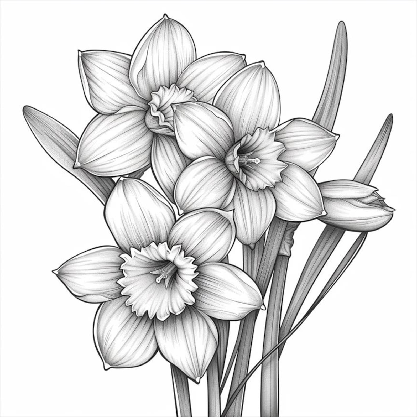 Daffodils Line Art Black and White Bundle 3 42 Digital Ai Line Art PNG ...