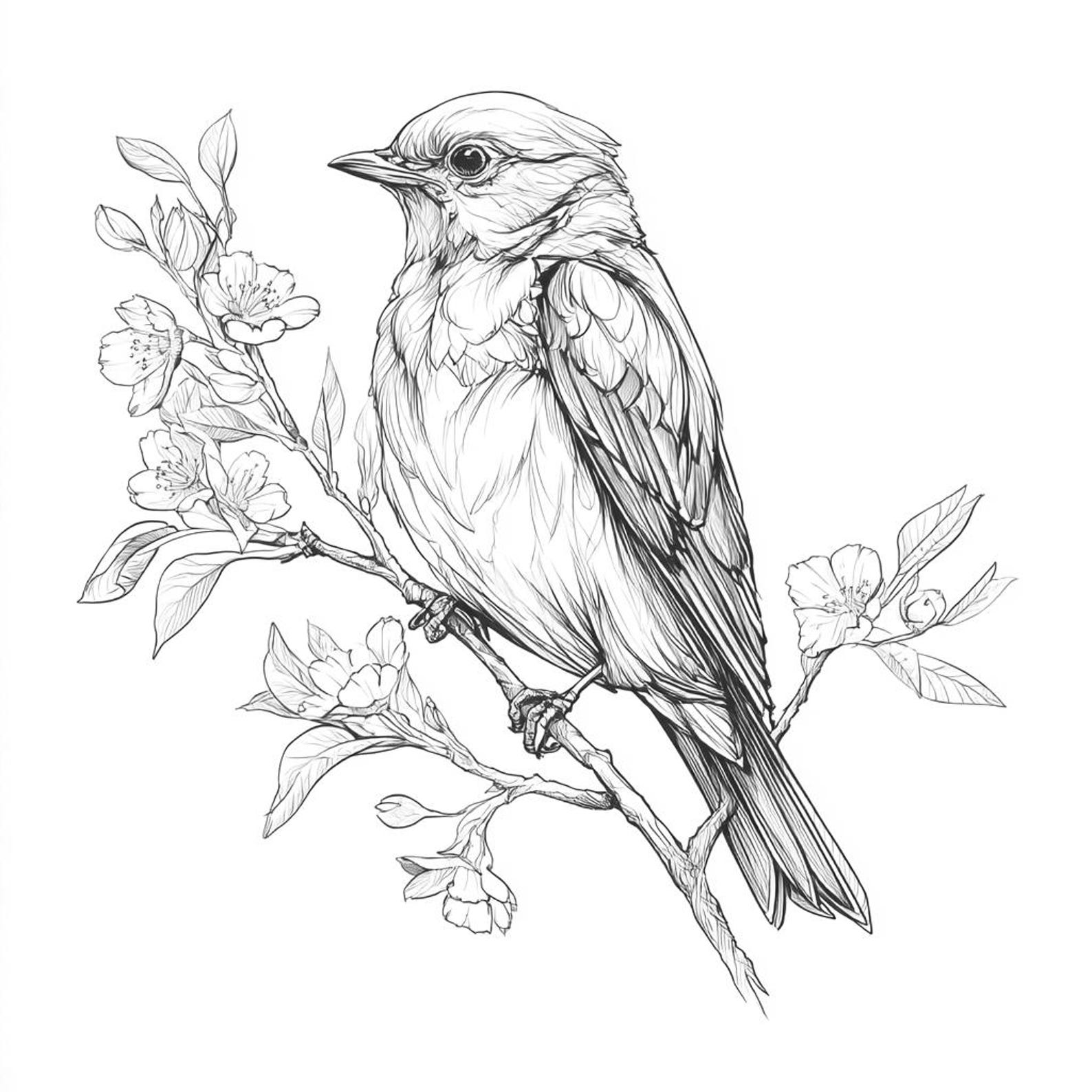 Bluebird Line Art Black and White Bundle 1 28 Digital Ai Line Art PNG ...