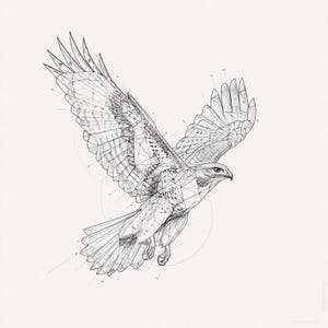 Hawk Line Art Illustration Black and White Bundle 1 24 Digital Ai Line ...