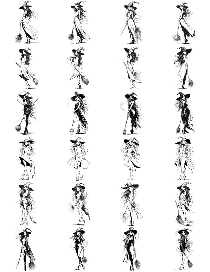 Witch Lovely Cartoon Line Art Illustration Black and White Bundle 3 72 ...
