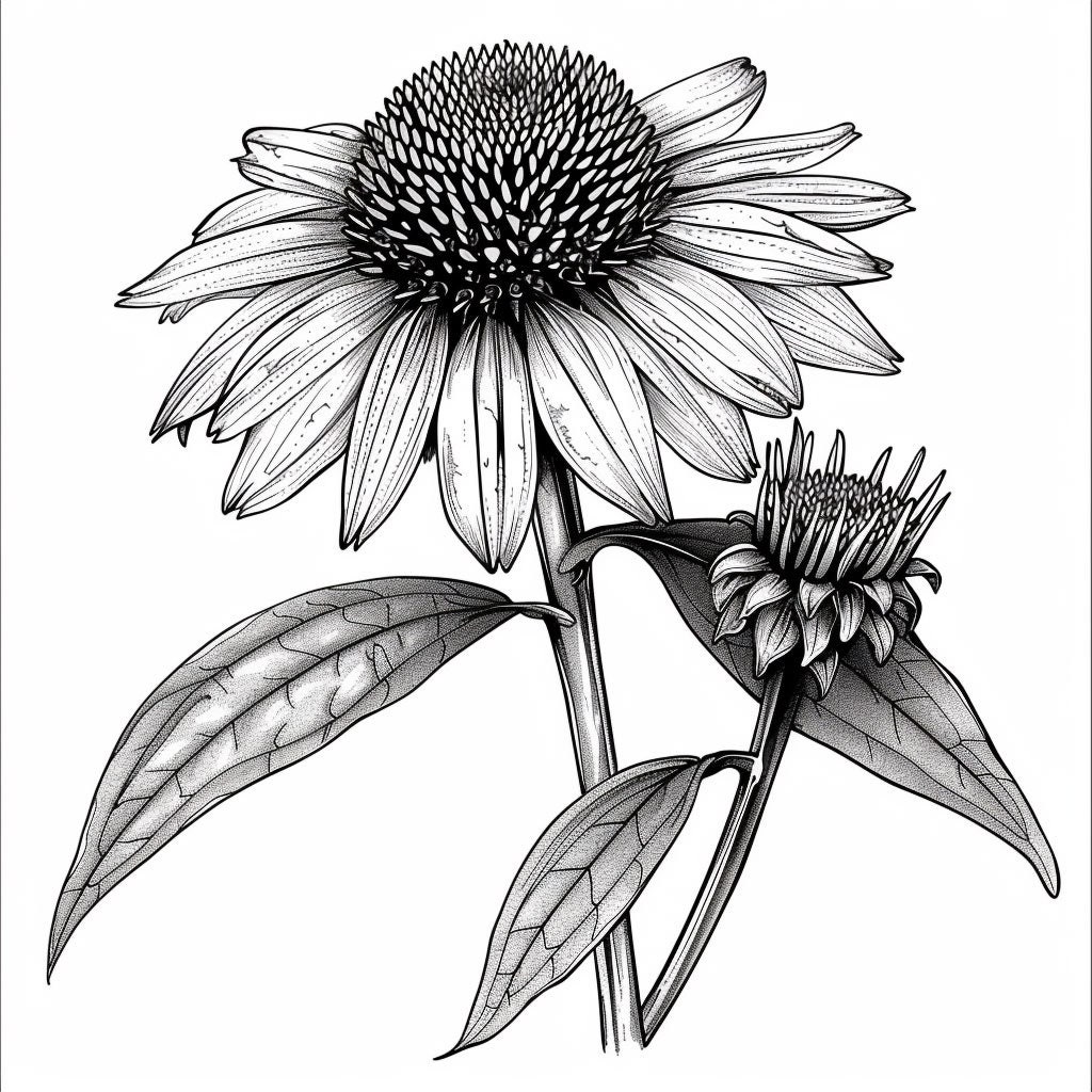 Coneflower Line Art Black and White Bundle 4 48 Digital Line Art Ai Svg ...